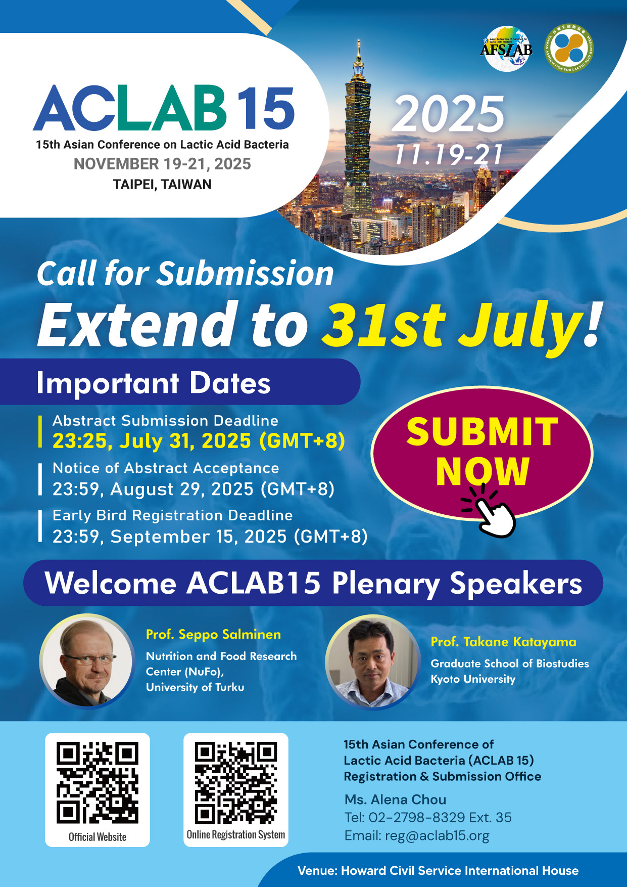 【理工學院 轉知】2025第十五屆亞洲乳酸菌研討會 (ACLAB2025)，延長收件至7/31 - 國立臺東大學理工學院